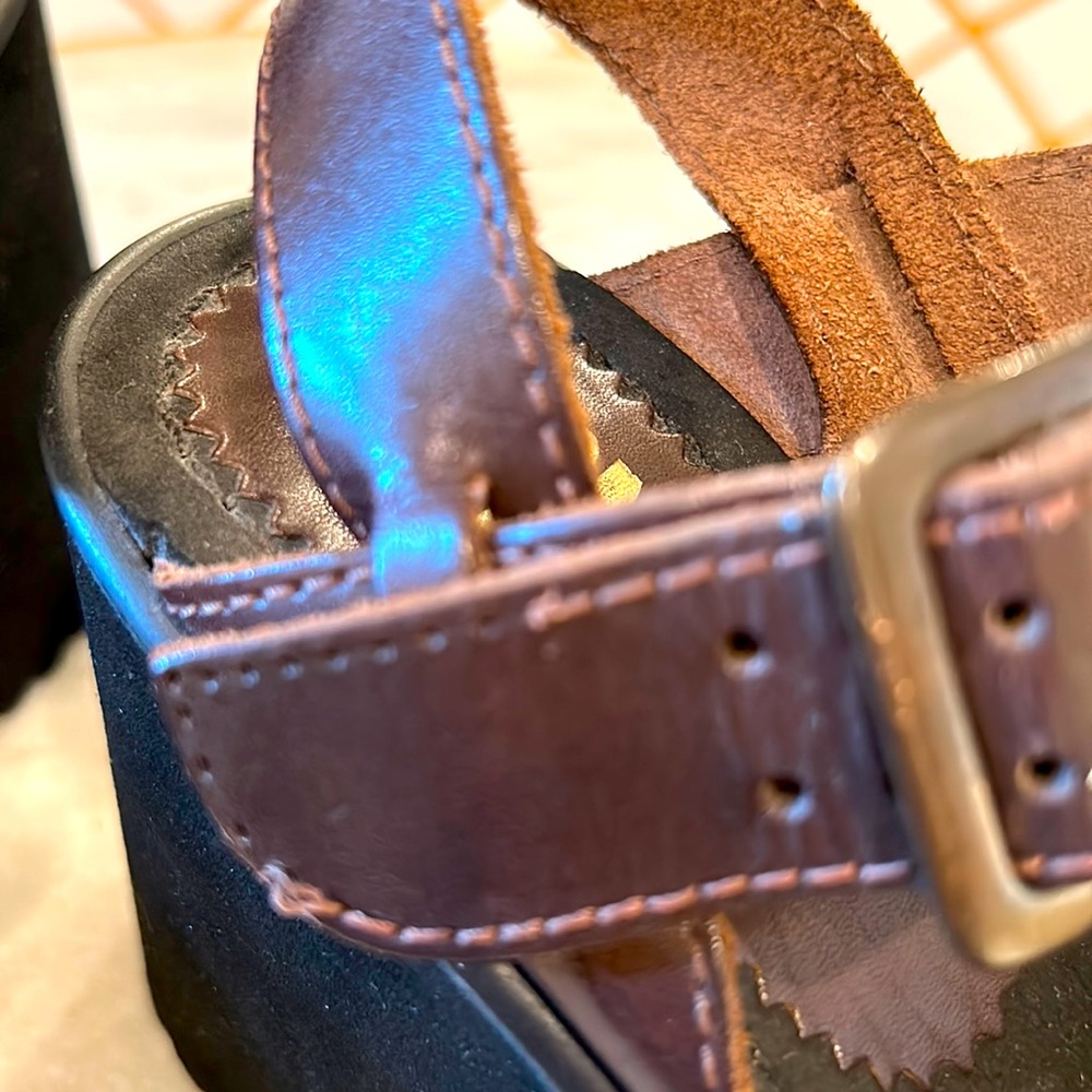 Vintage Bongo Brown Leather Upper Platform Sandals. S… - Gem